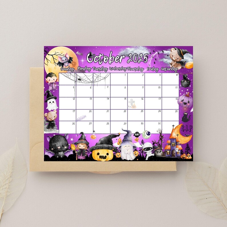 October 2025 Calendar Printable – Cute Halloween Theme | Digital ...