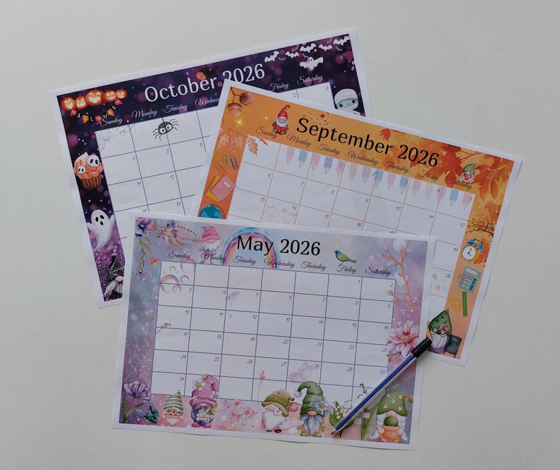 Printable 2026 Gnome Calendar | Cute Monthly Planner PDF | Printable ...