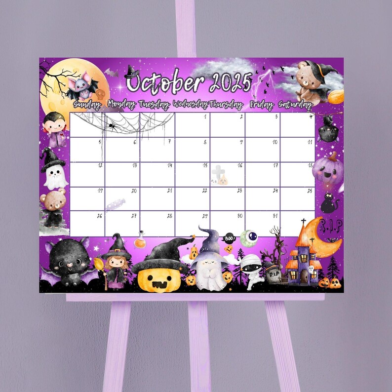 October 2025 Calendar Printable – Cute Halloween Theme | Digital ...