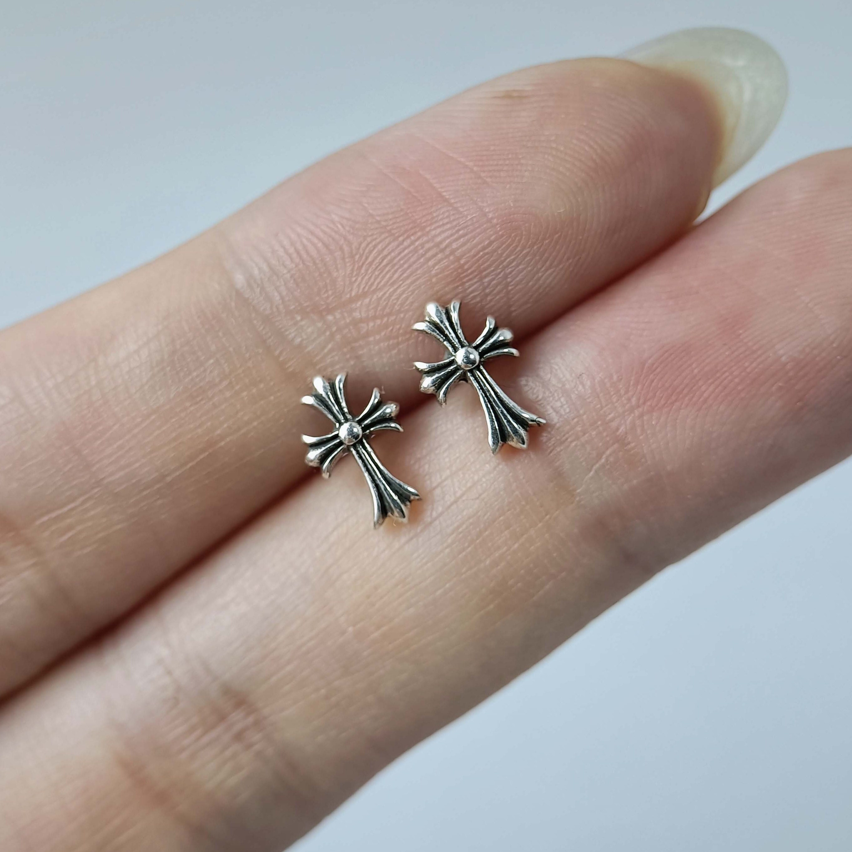 Chrome Hearts Style Cross Silver Earrings, Vintage Couple Earrings, Unisex Forever Love Men ...