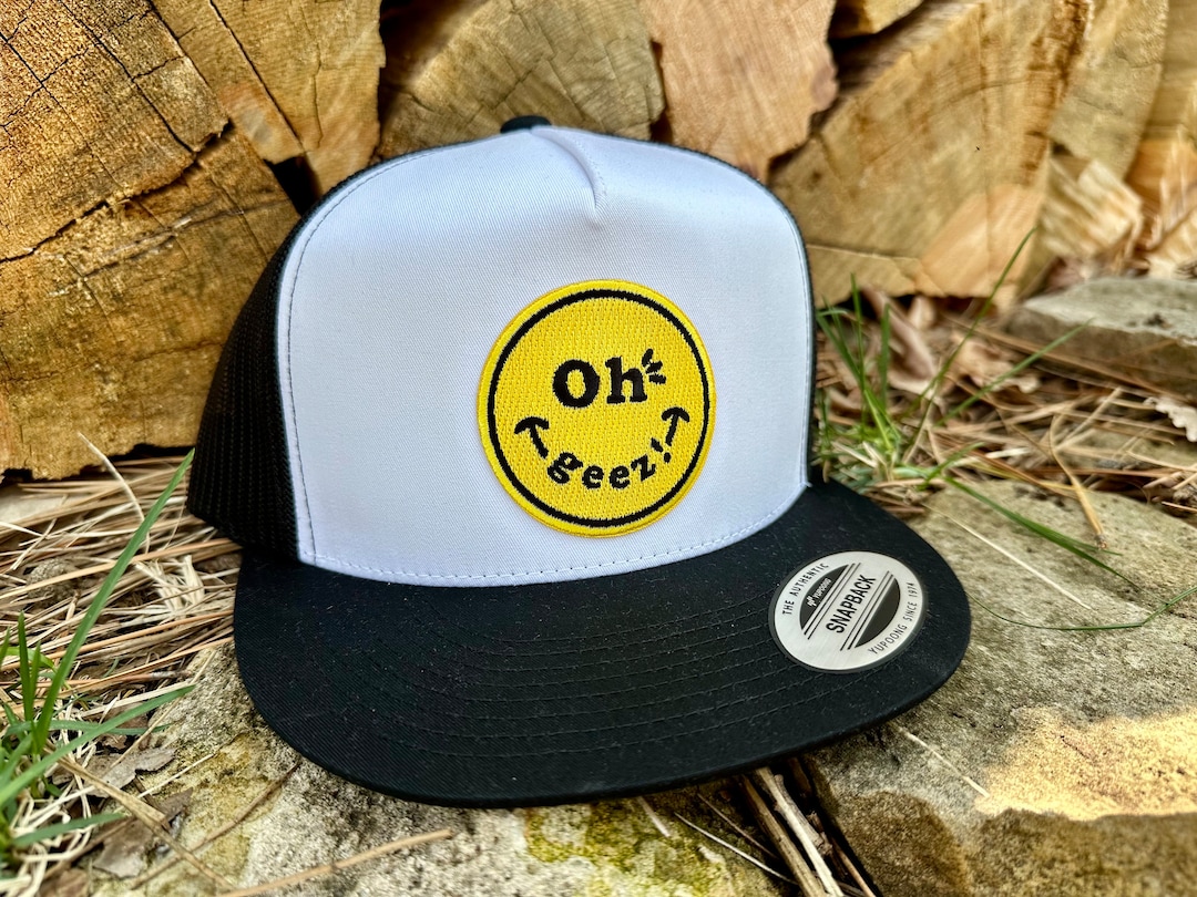 Oh Geez! Design Smiley Flatbill Snapback Hat - Oh Geez! Smiley Face ...