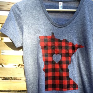 Women's Minnesota Love Flannel Tshirt Screen Printed Minnesota Red ...