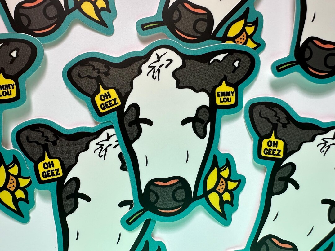 Emmy Lou Cow Sticker – Baldy Cow With Flower - Etsy