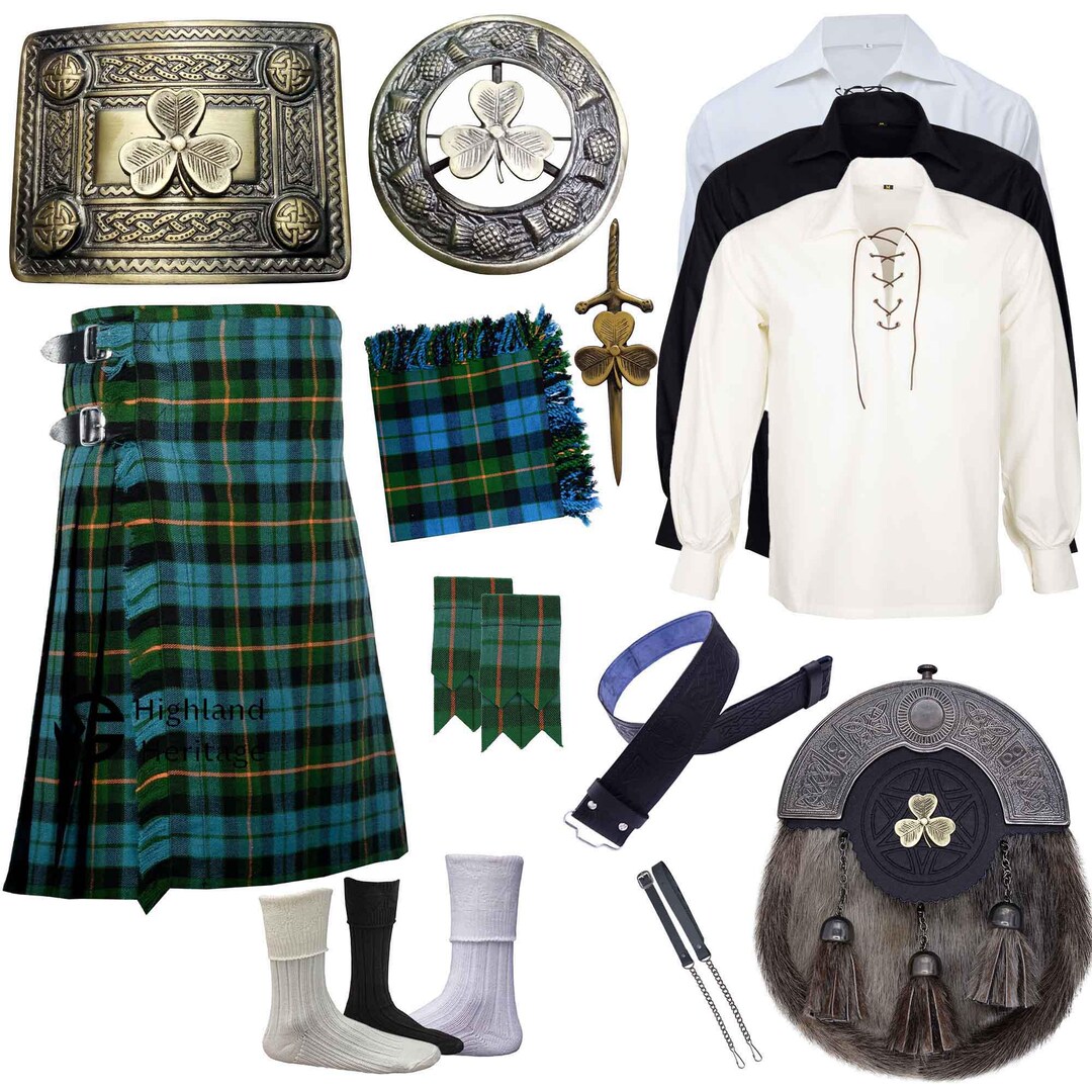 Ancient Gunn Tartan Kilt Outfit Set - 8 Yard 16oz Highland Tartan Kilt ...