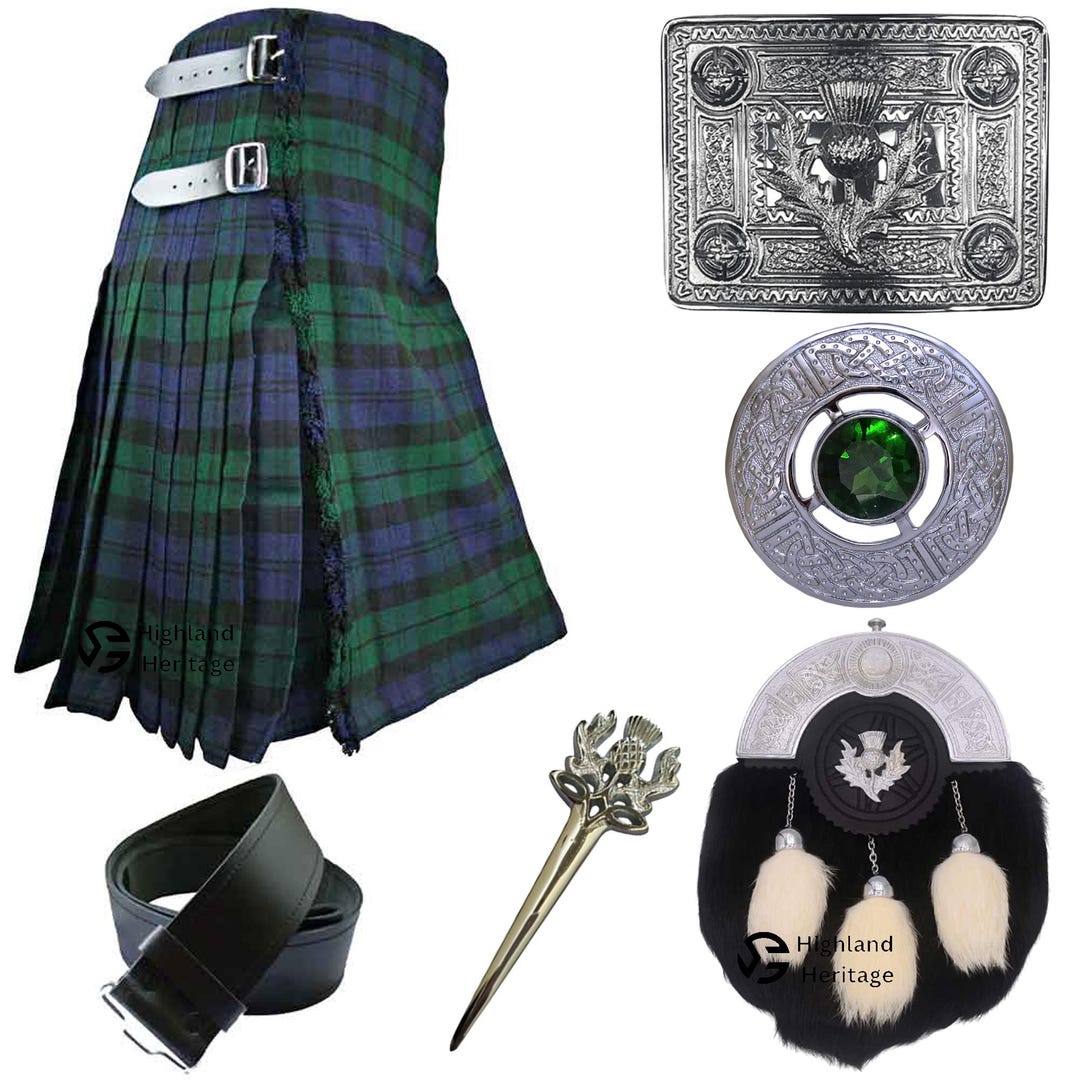 Scottish Tartan Kilt Outfit Set Highlander Wedding Kilt Attire for Men ...