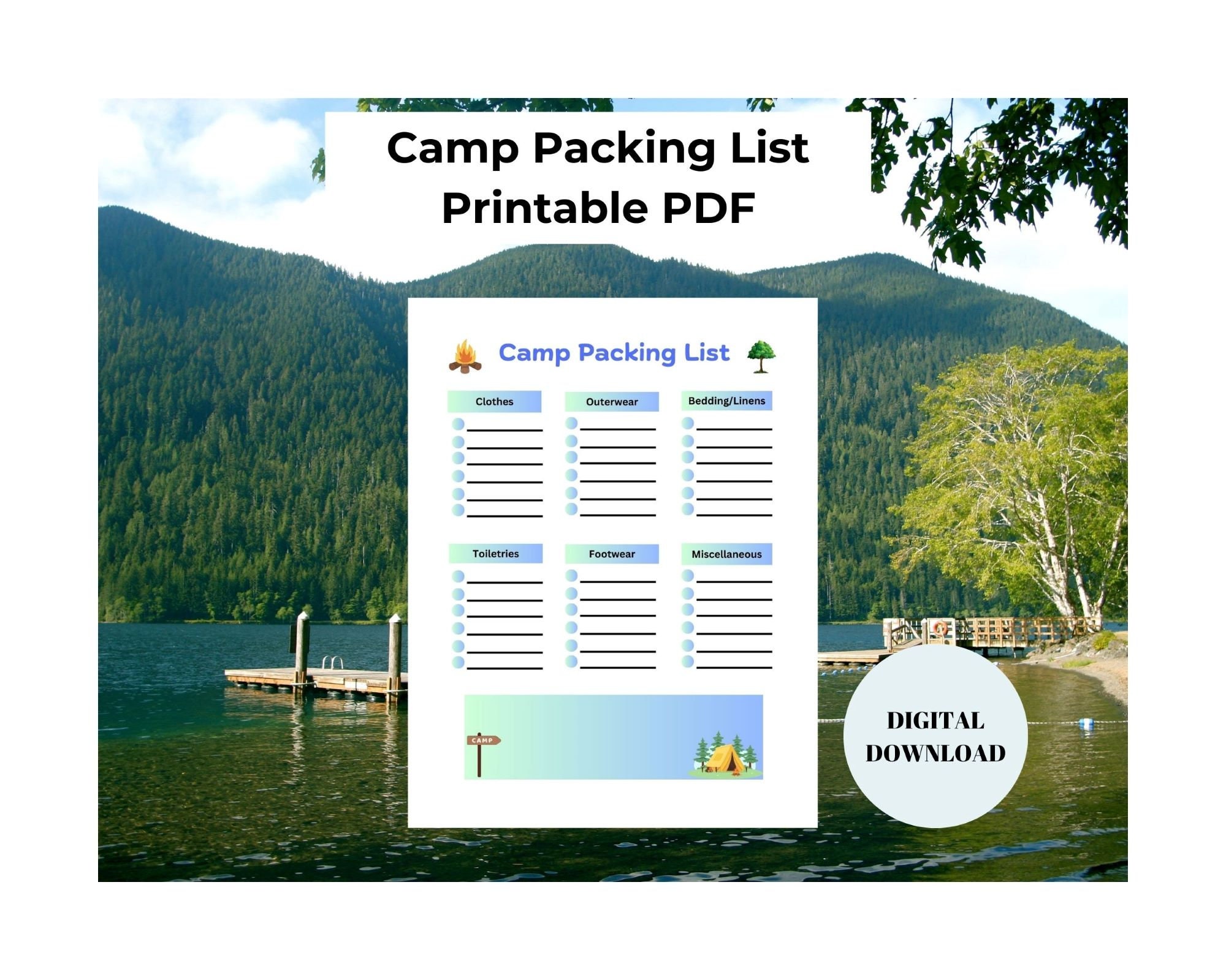 Camp Packing List blank Instant Digital Download - Etsy