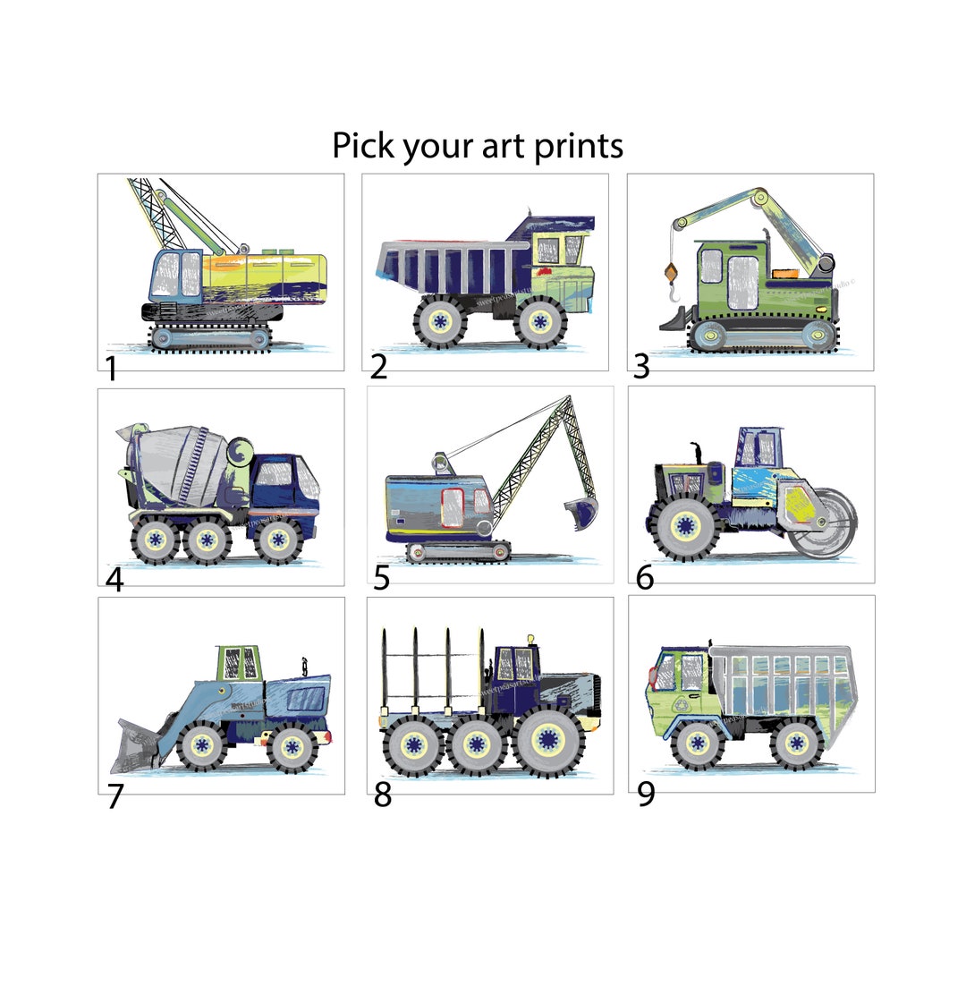 Construction Truck Prints, Construction Trucks Art, Big Boy Room Decor ...