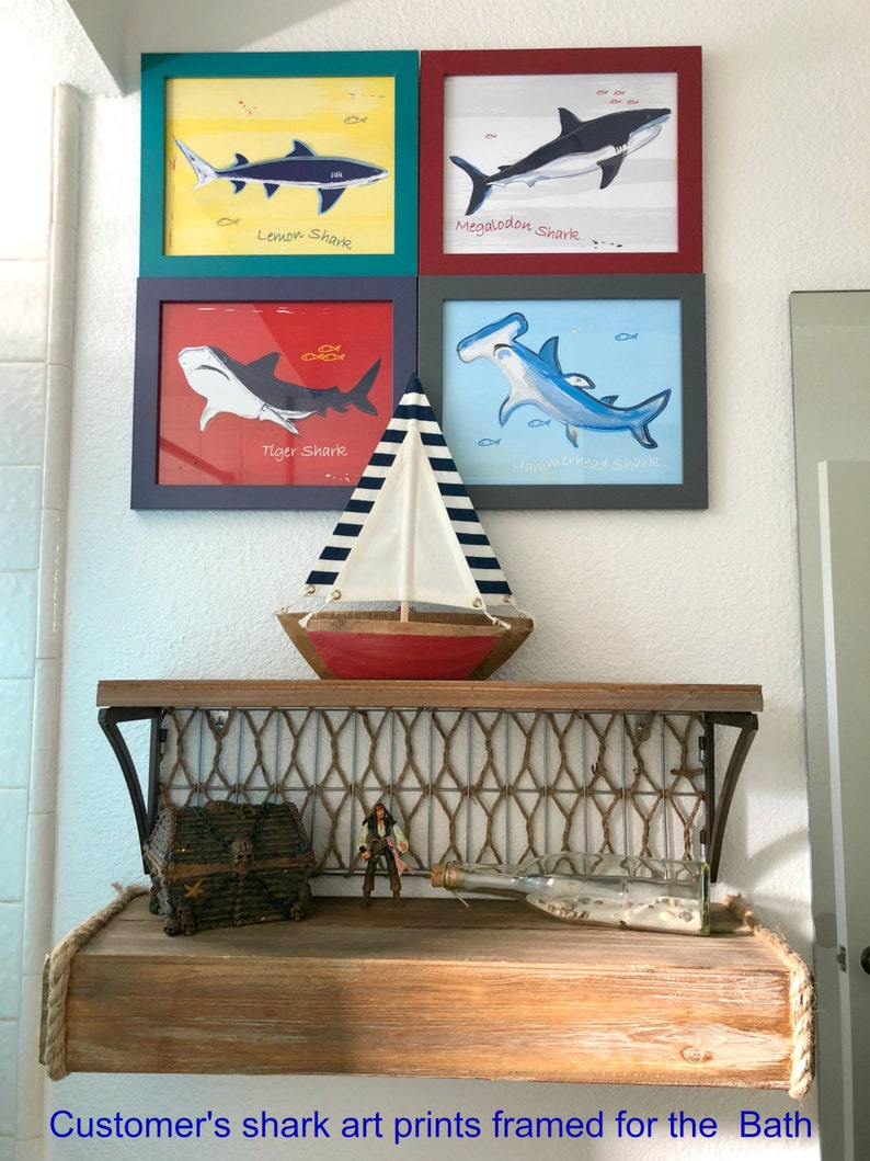 Shark Wall Art Prints Shark Decor for Shark Bedding or Shower - Etsy