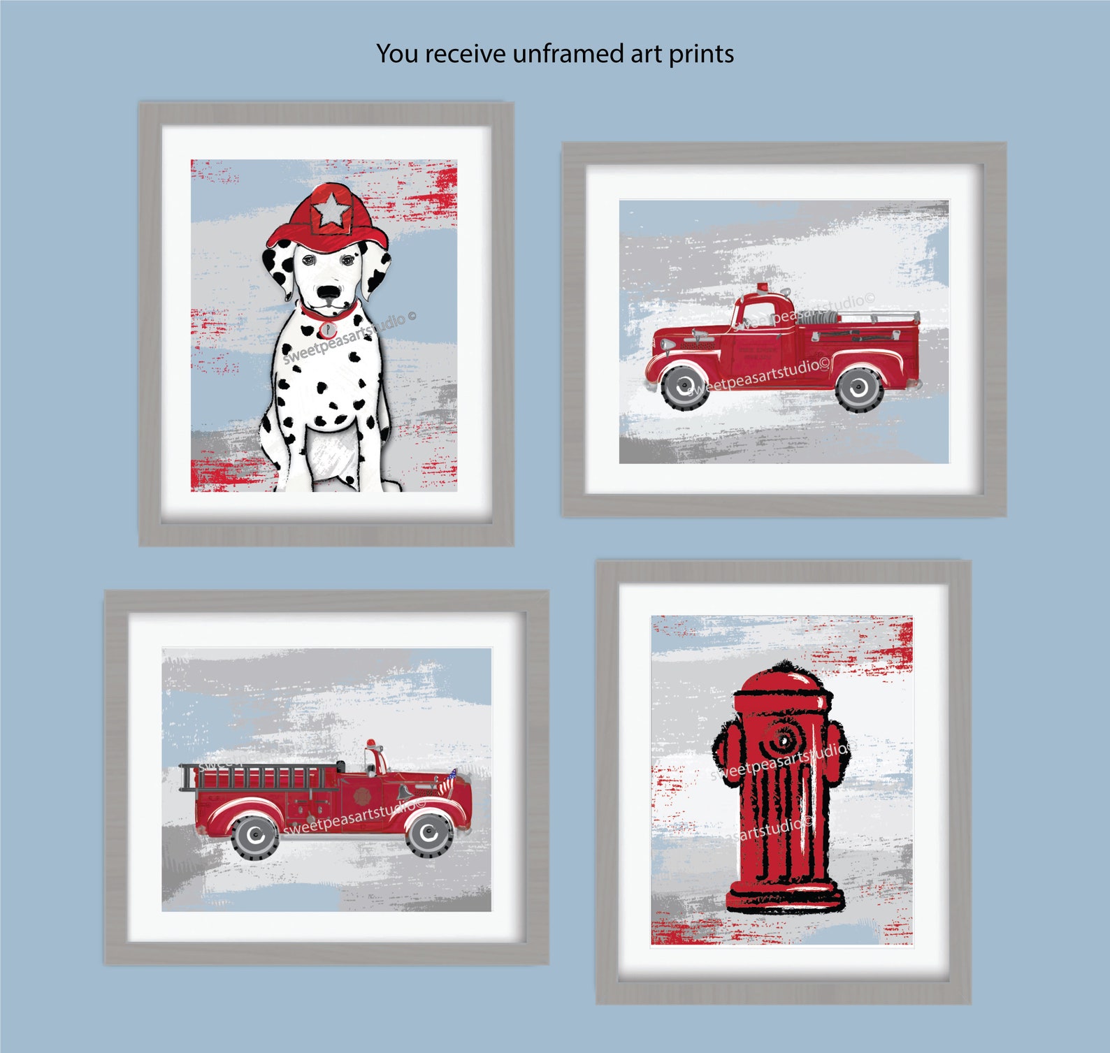 Fire Truck Art Decor Dog Dalmatian Art Firefighter Art Fire - Etsy