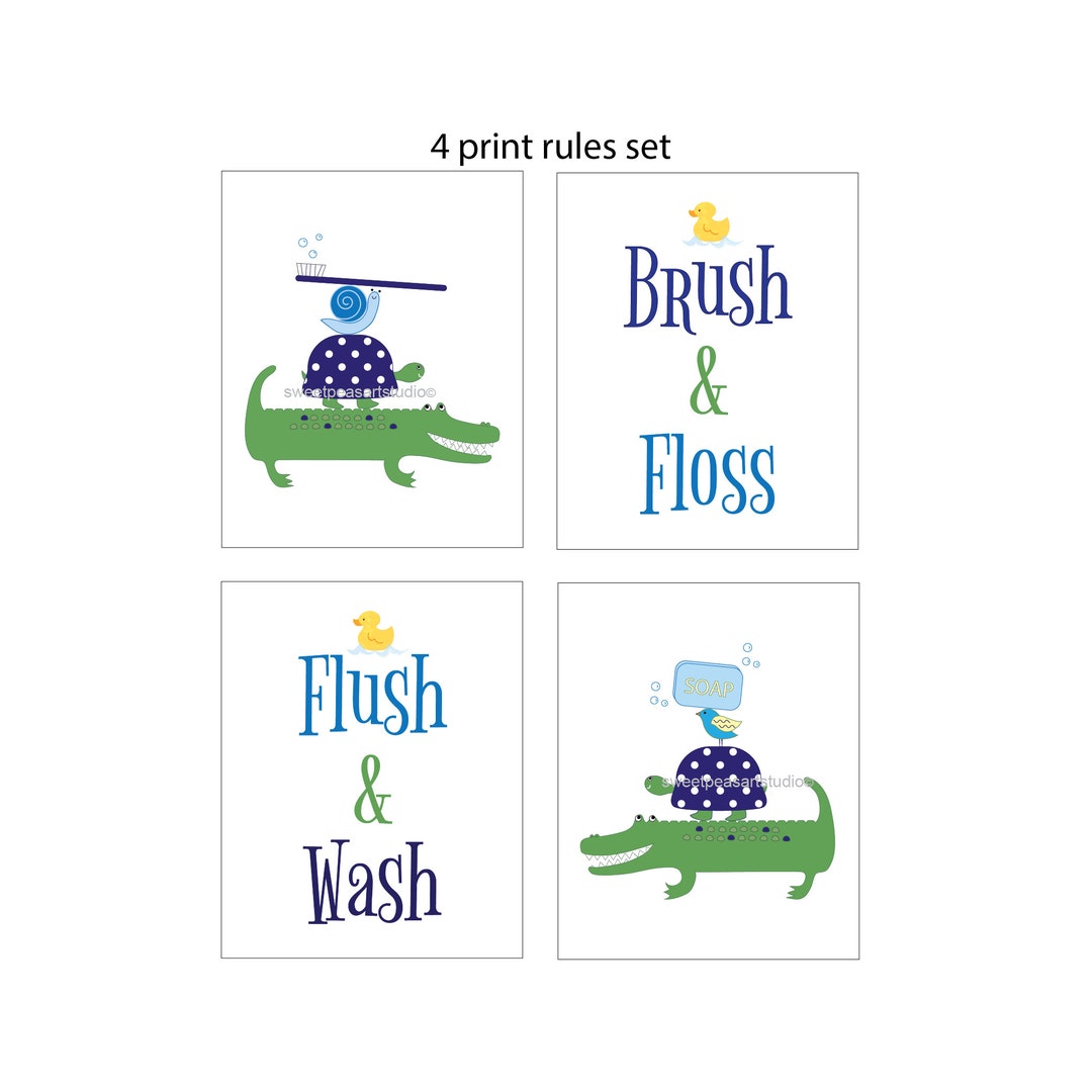 Alligator Bathroom Art Print Decor, Wash - Brush Bath Rules - Etsy