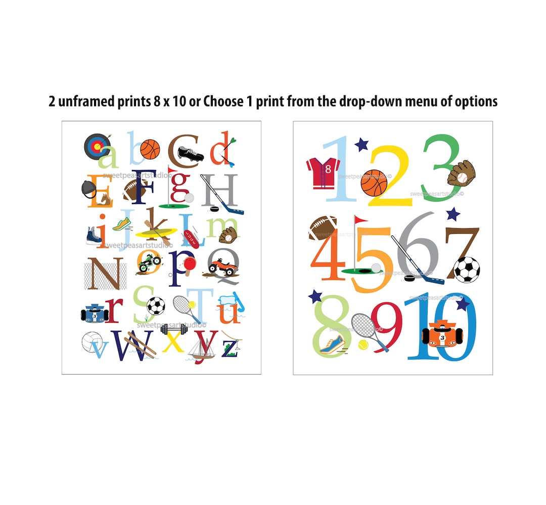 Sport Alphabet and Numbers Art Prints, ABC 123 Wall Art Decor, Big Boy ...