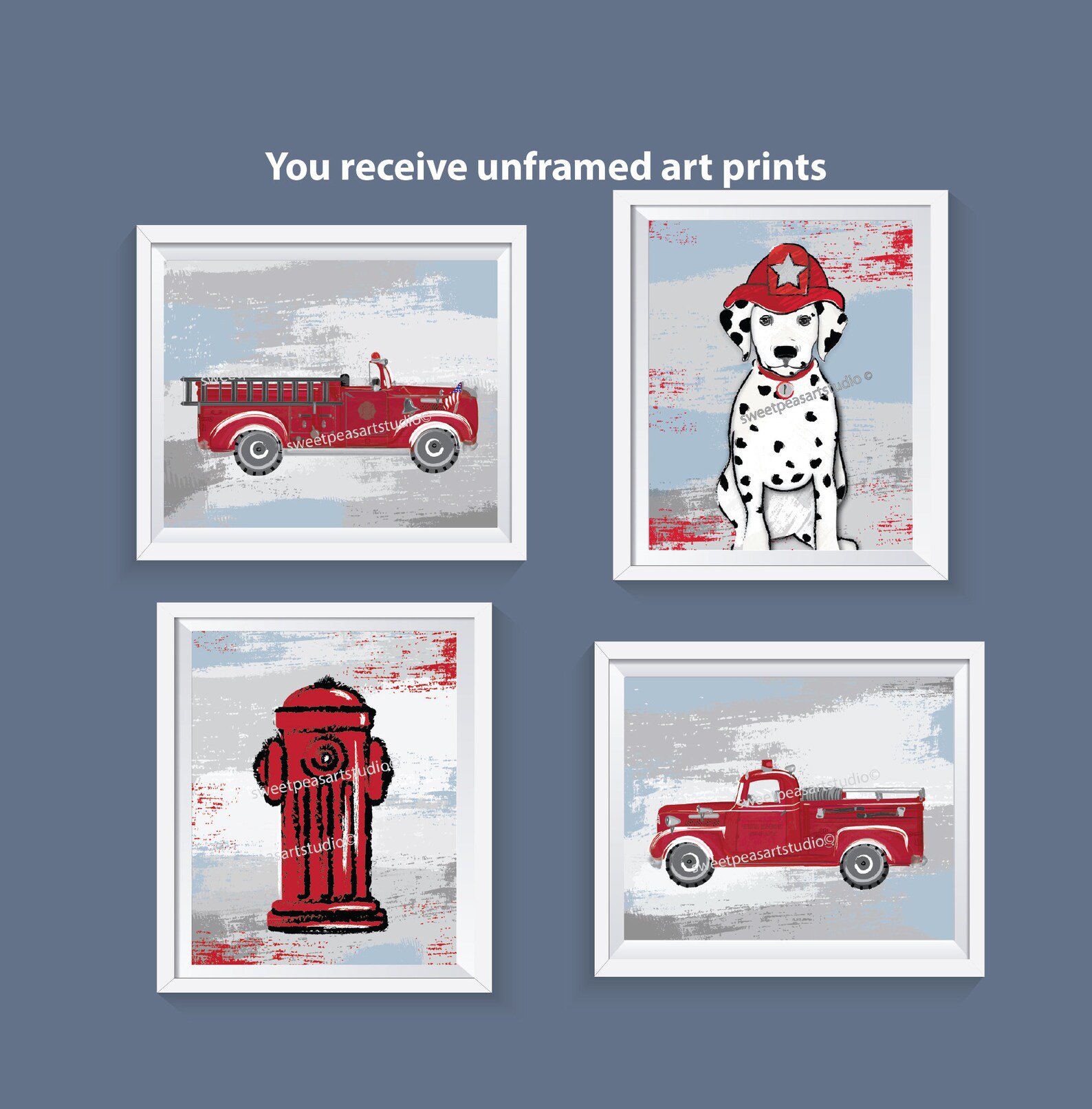 Fire Truck Art Decor Dog Dalmatian Art Firefighter Art Fire - Etsy