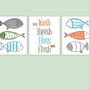 Fish Bathroom Wall Art Prints, Bathroom Rules Decor for Children's ...