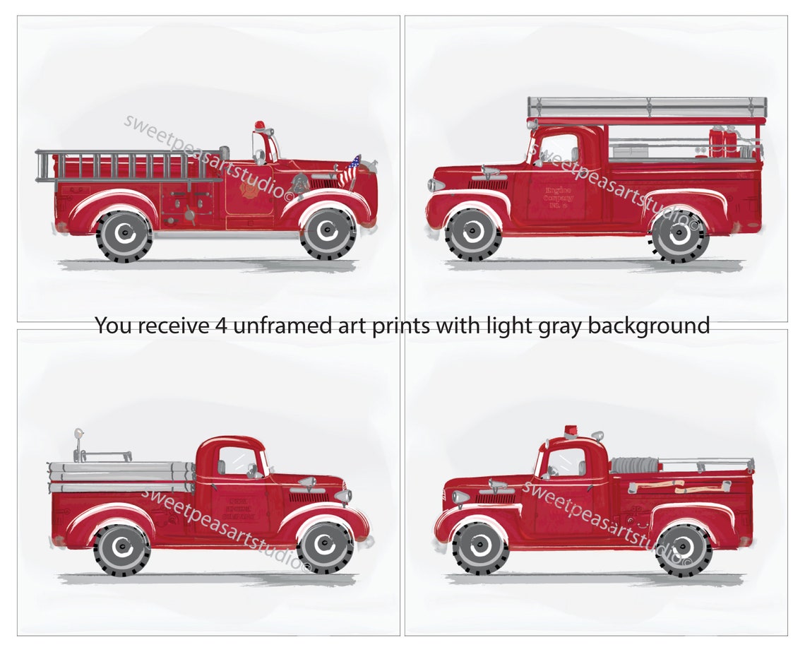 Fire Truck Wall Art Vintage Fire Engines Artwork for Boys | Etsy