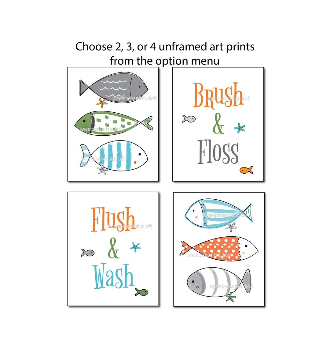 Fish Bathroom Wall Art Prints, Bathroom Rules Decor for Children's ...