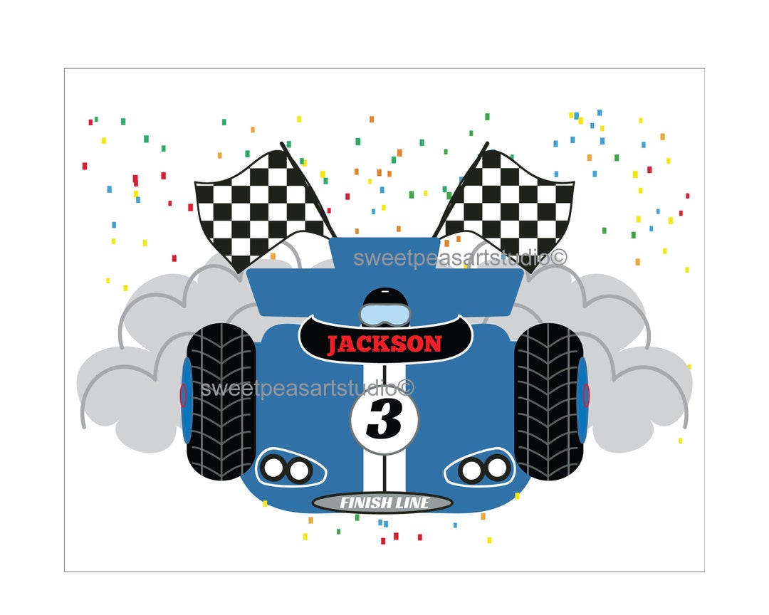 Race Car Art Print, Personalized Race Car Wall Decor for Bedding ...