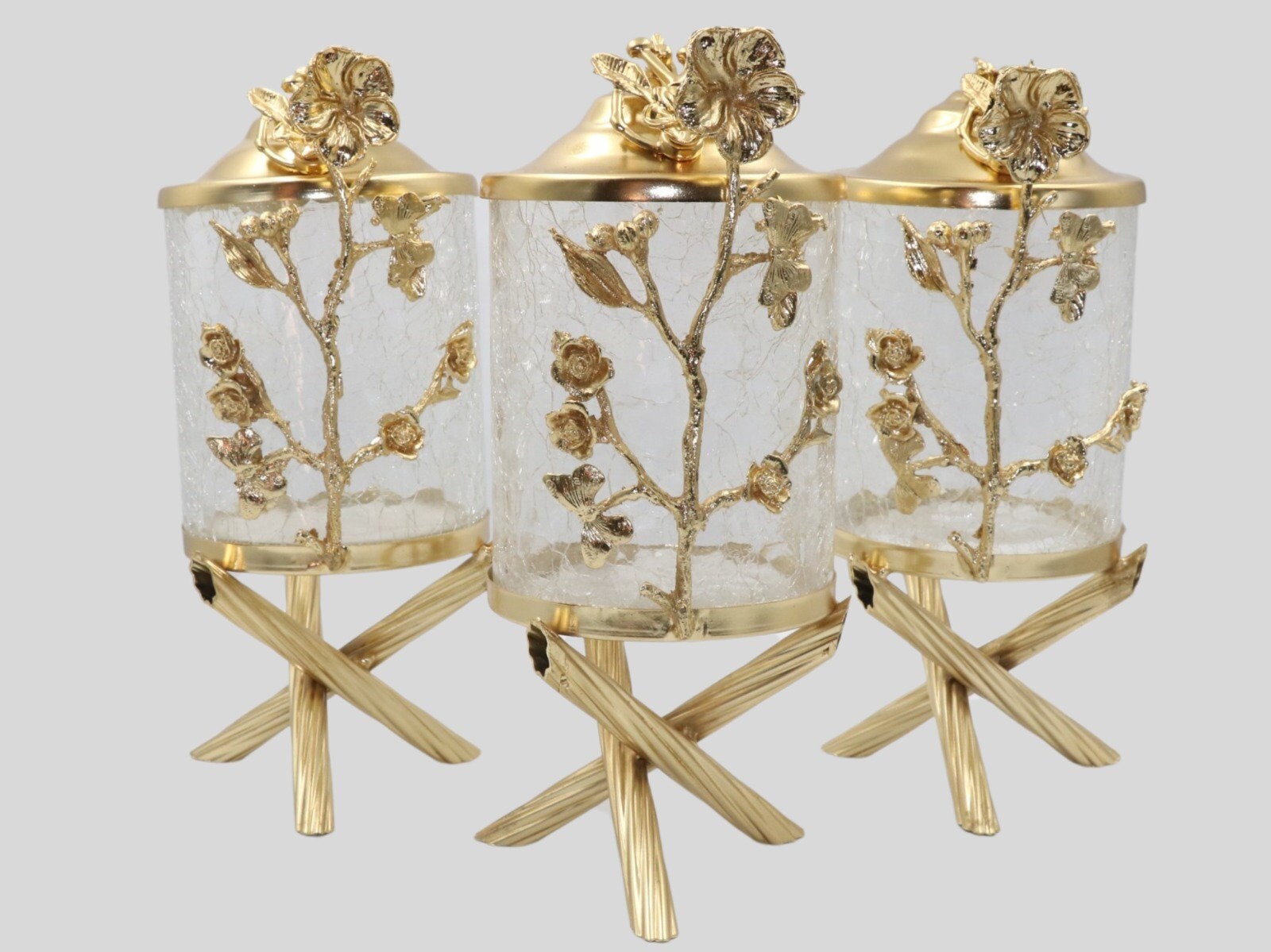 Canister Set for Kitchen Gold Glass Storage Coffee Tea Herbal and ...