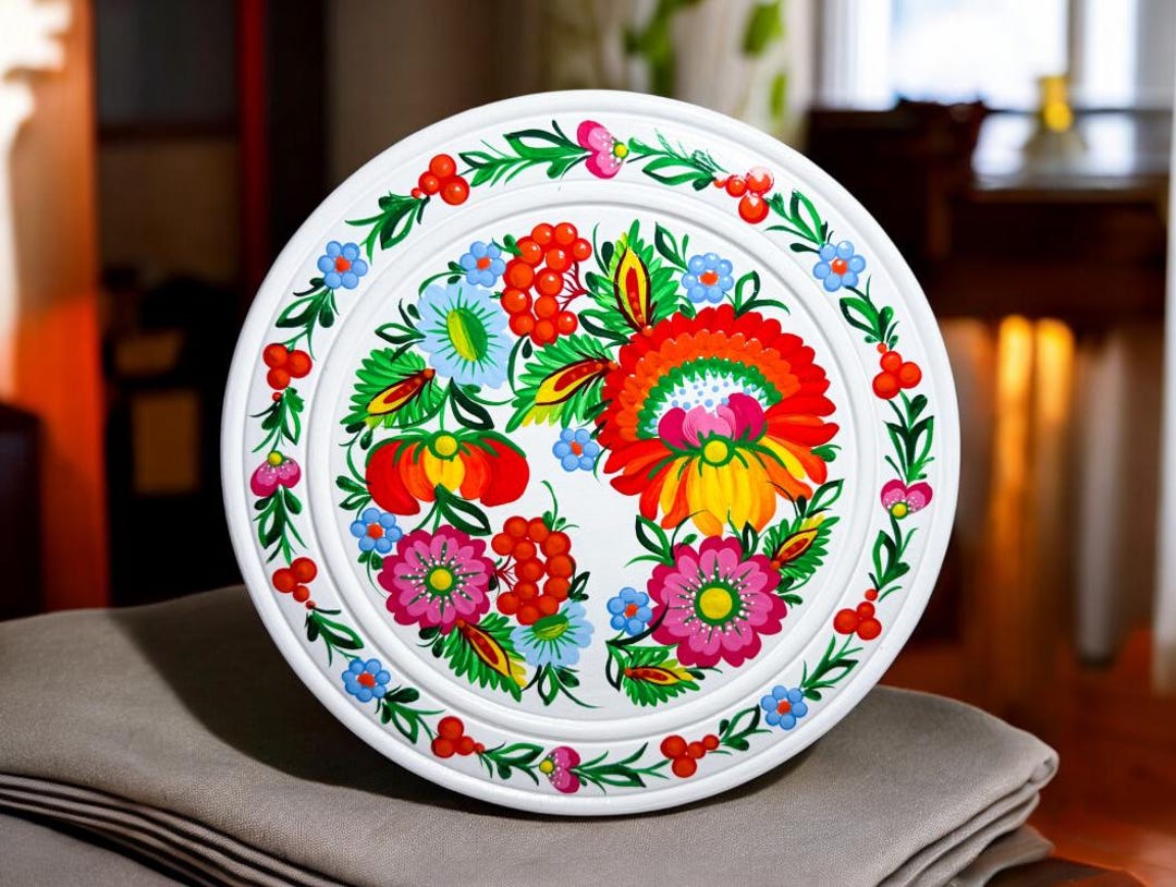 READY TO SHIP, Hand-painted Wooden Decorative Plate With Floral Design ...