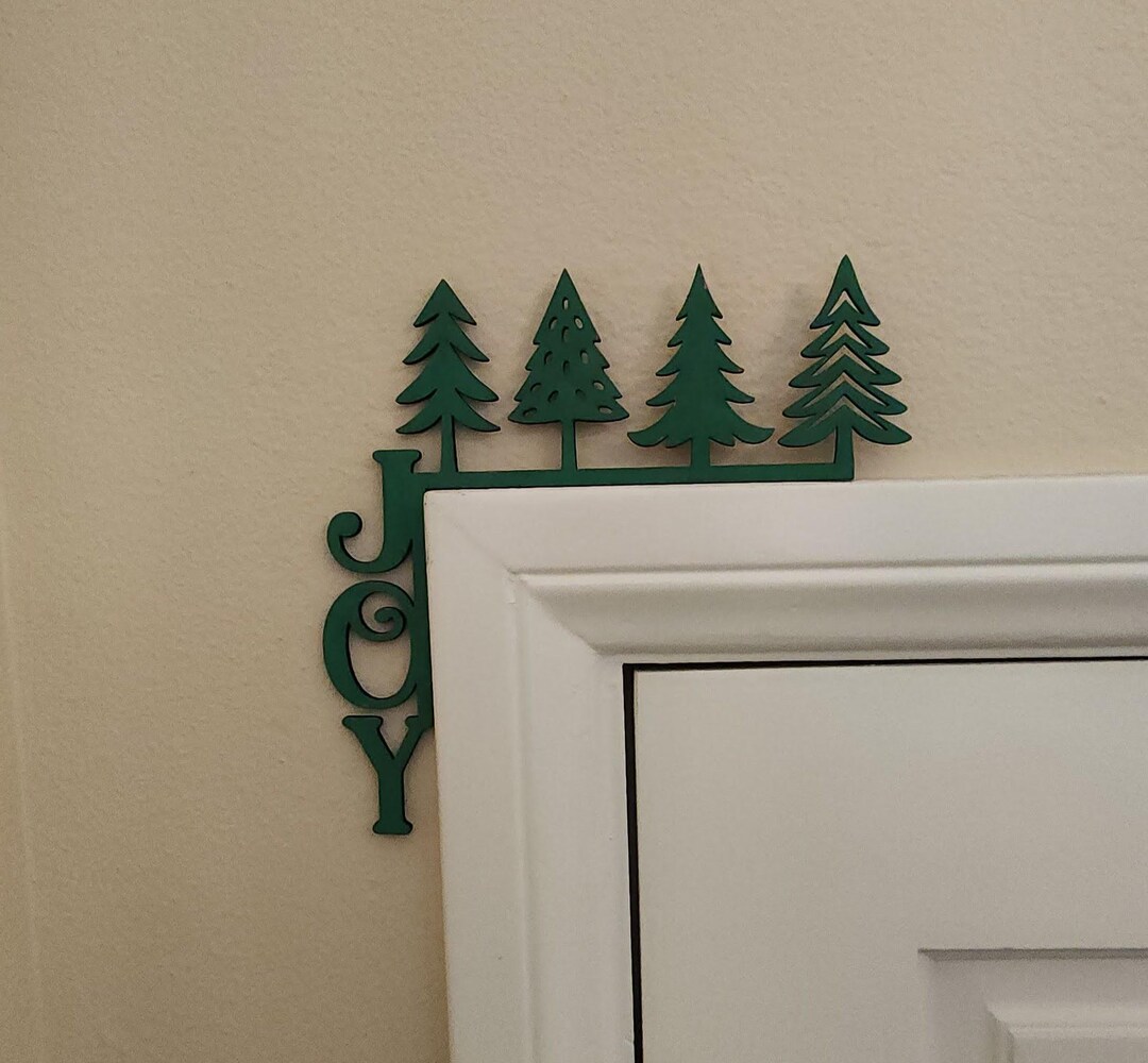 Handcrafted Natural Wood Door Corner Pine Tree Scene With JOY ...