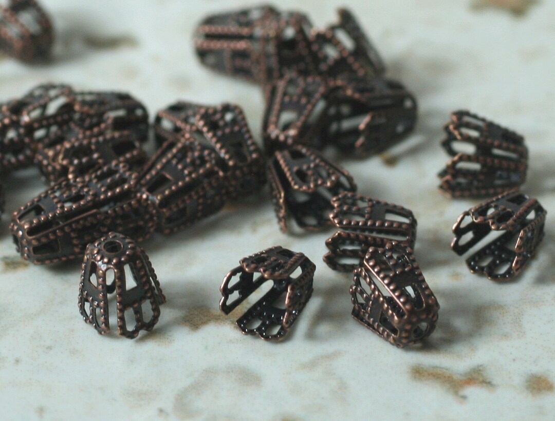 Sale6, Filigree Bead Cap 5mm High 4x4mm Opening, Antique Copper or ...