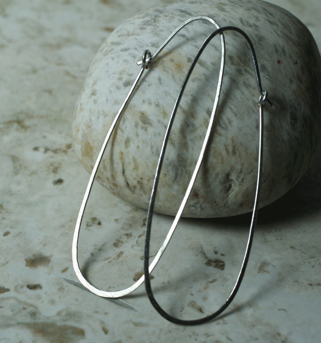 Handmade Hammered Extra Large Elongated Oval Hoop, Size 70x25mm, Select ...