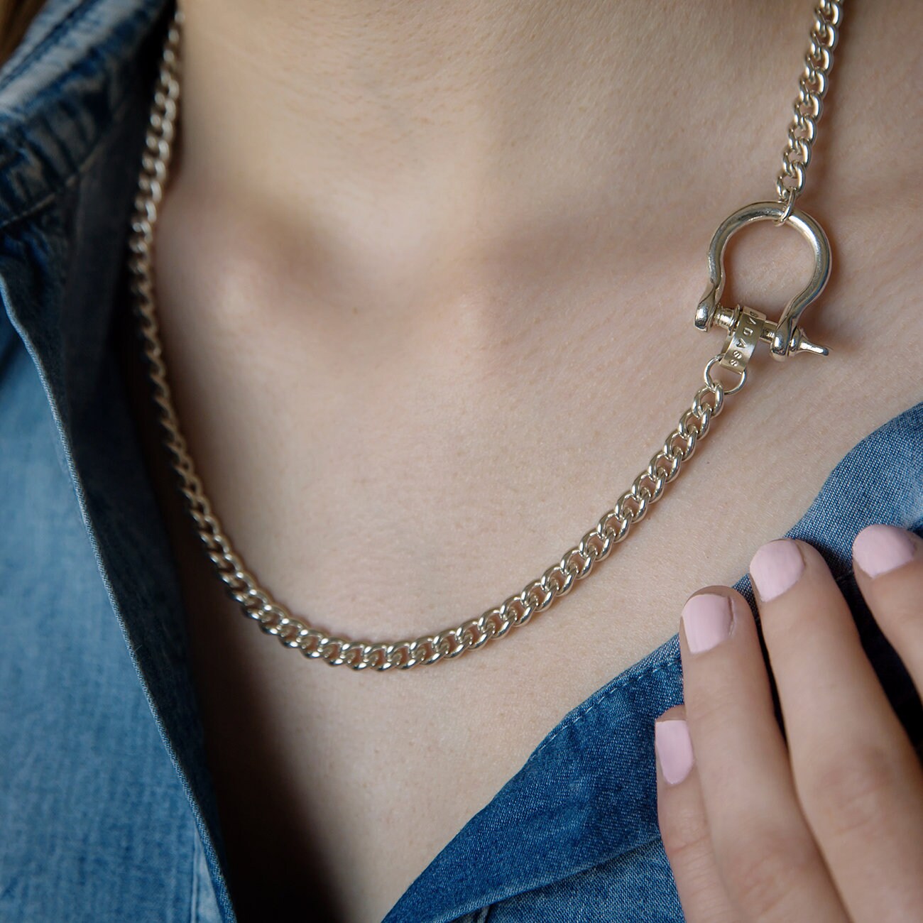 Personalised Silver Shackle Necklace With Chunky Chain - Etsy