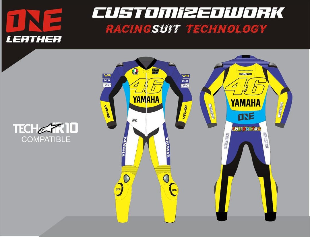 Valentino Rossi Yamaha 46 Motorcycle Leather Racing Suit Compatible ...