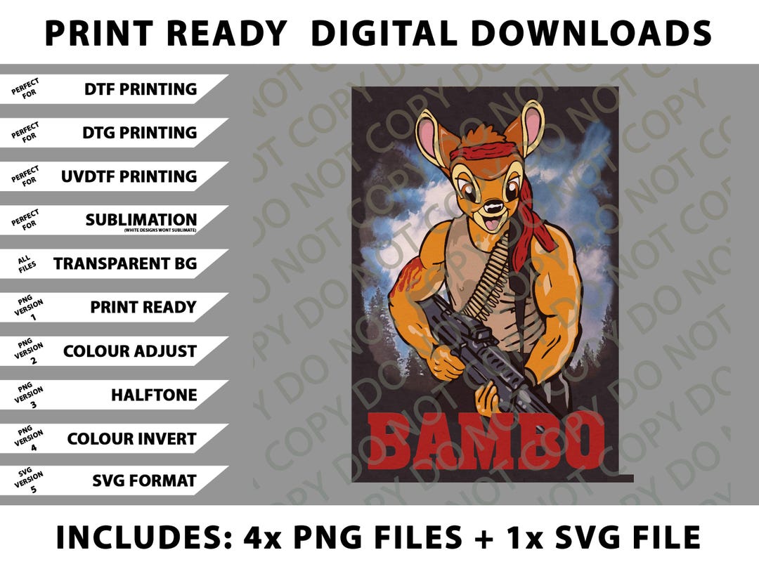 BAMBO Parody, Rambo Bambi Png Bundle, SVG Files, Digital Downloads - Etsy