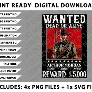 Arthur Morgan Wanted Dead or Alive Png Bundle, SVG Files, Digital ...