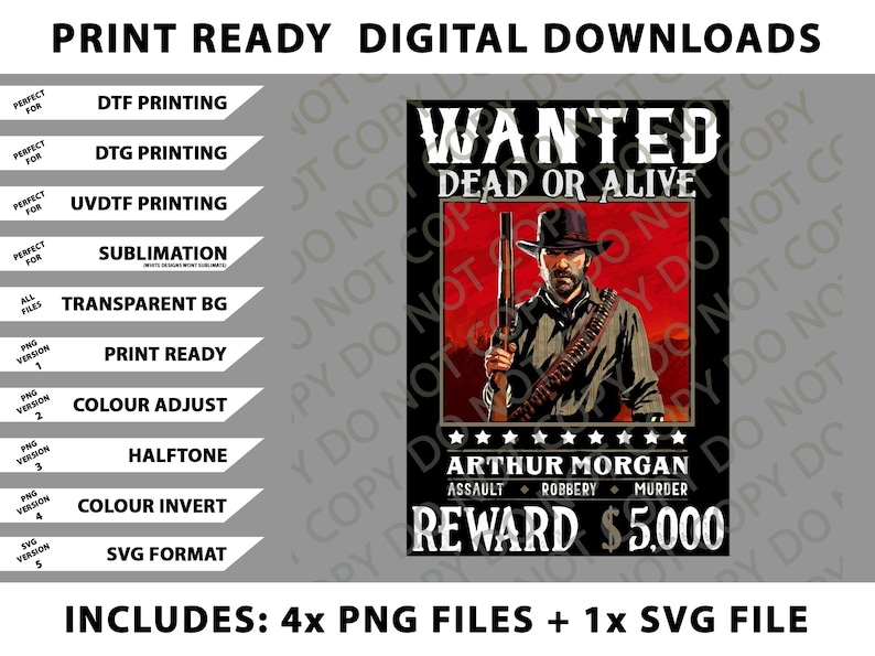 Arthur Morgan Wanted Dead or Alive Png Bundle, SVG Files, Digital ...