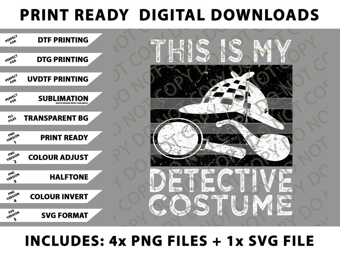 Detective Costume Shirt Wear for Men Women Ladies Kids Premium Png ...