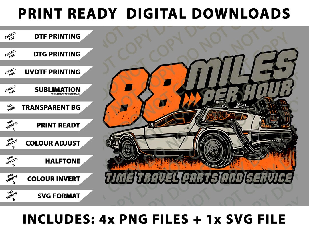 Delorean Back to the Future 88mph Png Bundle, SVG Files, Digital ...