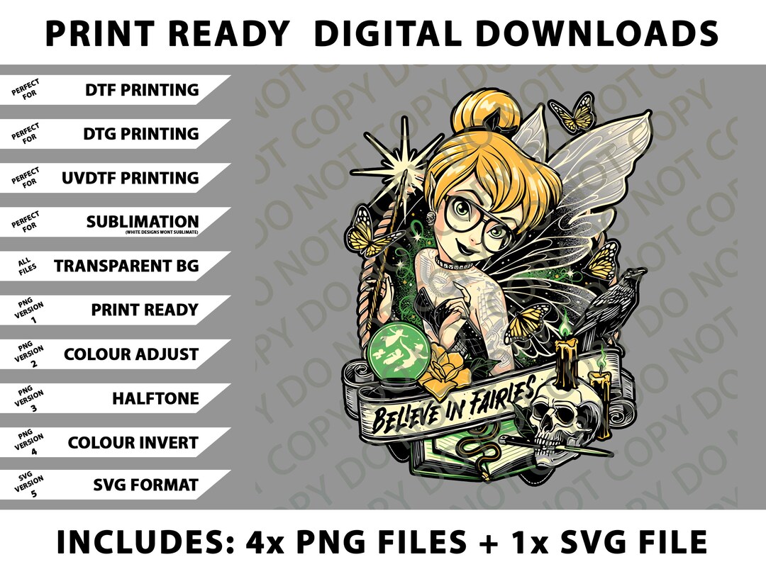 Believe in Fairies Mystical Tinkerbell Tattoo Fantasy Png Bundle, SVG ...