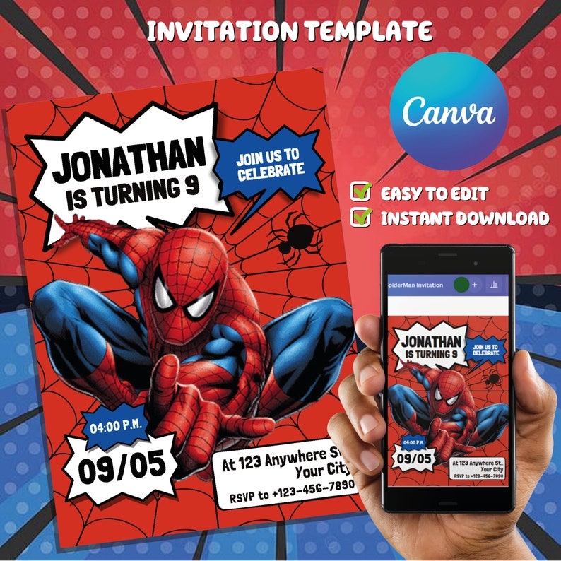 Spider Man Birthday Party Invitation Template, Printable Superheroes ...