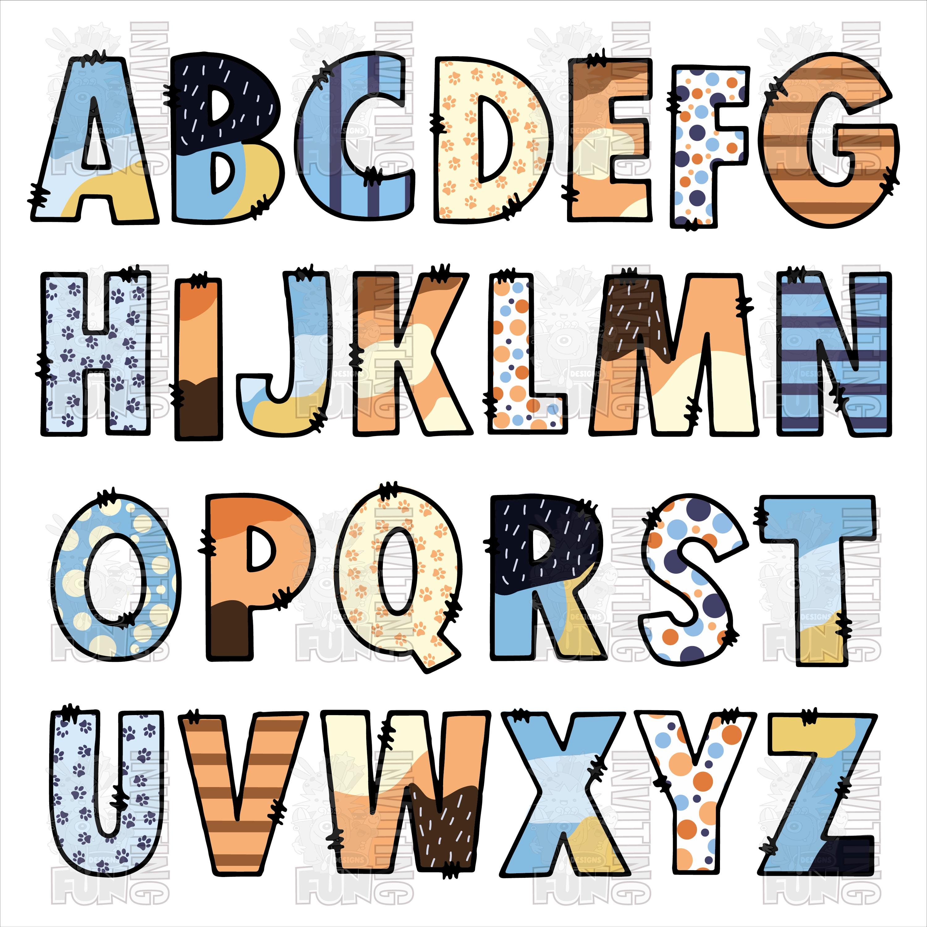 Blue Dog Mixed Alphabet PNG Font Bundle, Dog Paw Doodle Letters Set ...