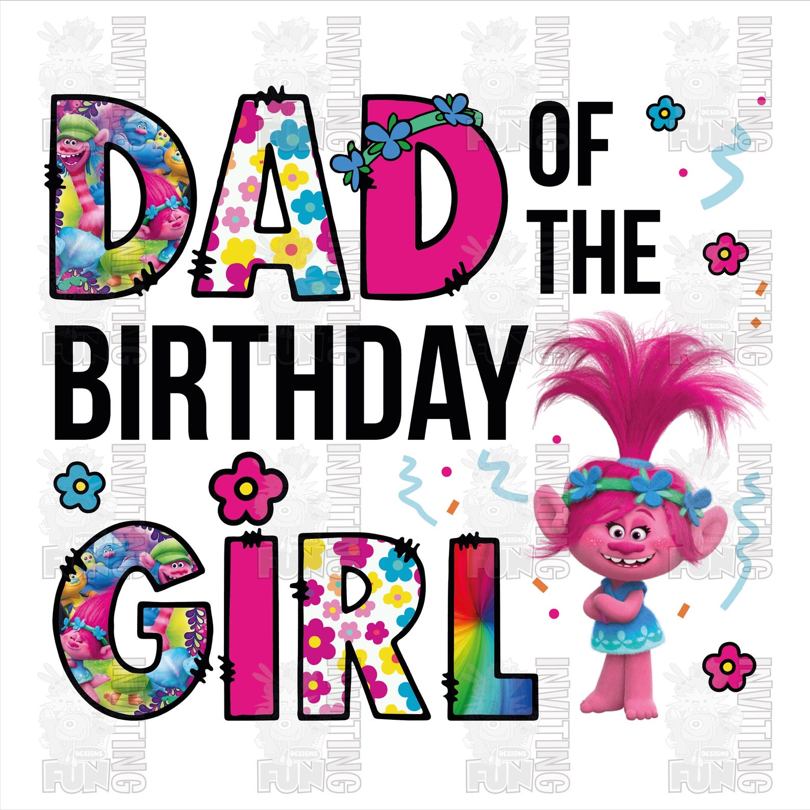 Dad of the Birthday Girl Trolls Poppy Clipart Elements, Letters Set ...