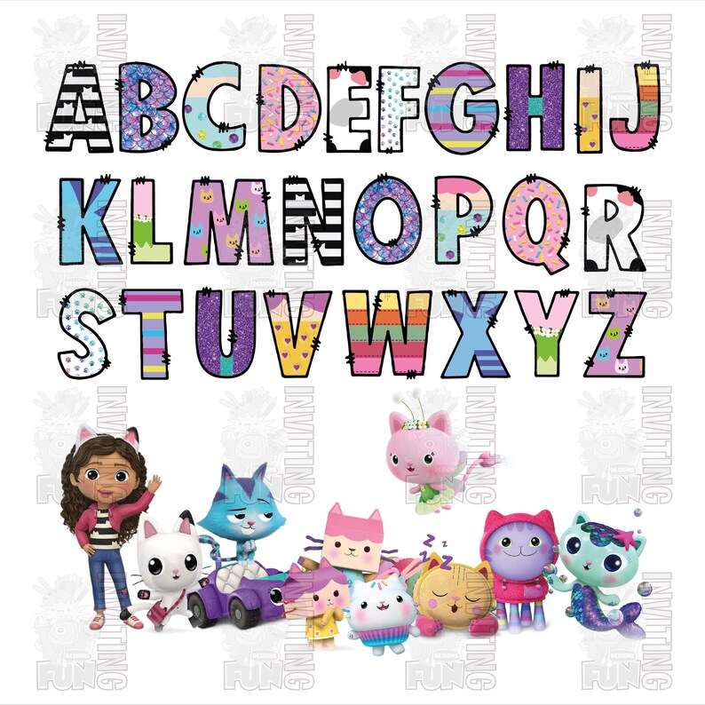 Gabby's Dollhouse Alphabet PNG Font Bundle, Gabby Doodle Letters Set ...