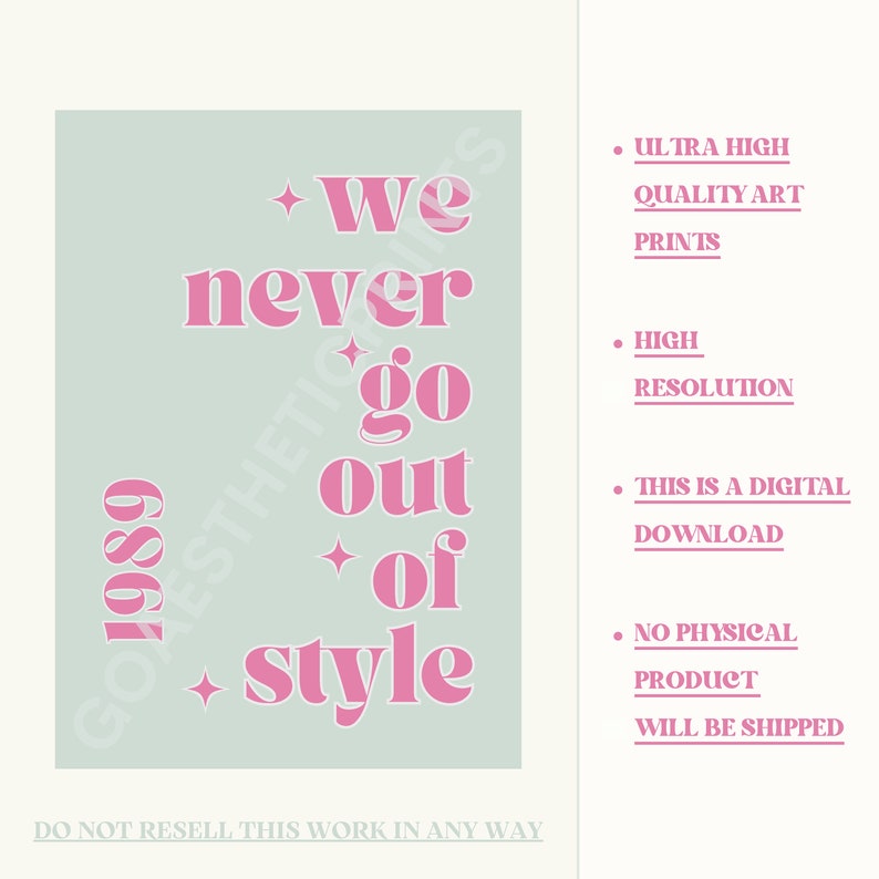 Taylor Swift Poster We Never Go Out of Style Song Lyric, Taylor Style ...