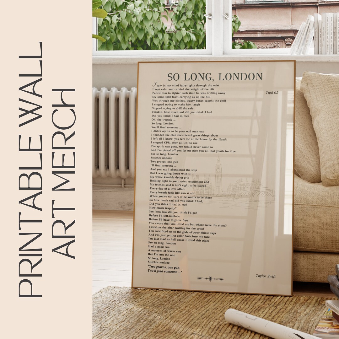 So Long, London Song Lyrics Taylor TTPD Wall Art Swiftie Gift Merch ...