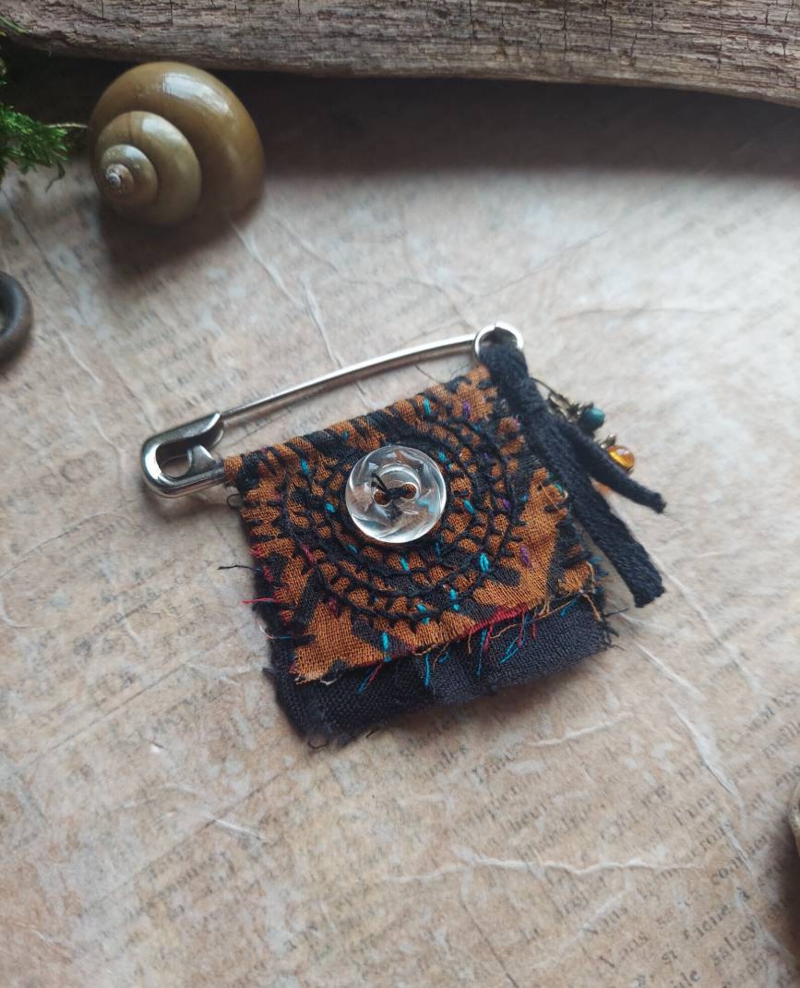 Orange and Black Textile Art Brooch Slow Stitch Brooch - Etsy