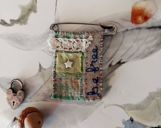 Textile Art Brooch, Slow Stitch Brooch, Vintage Button Brooch ...