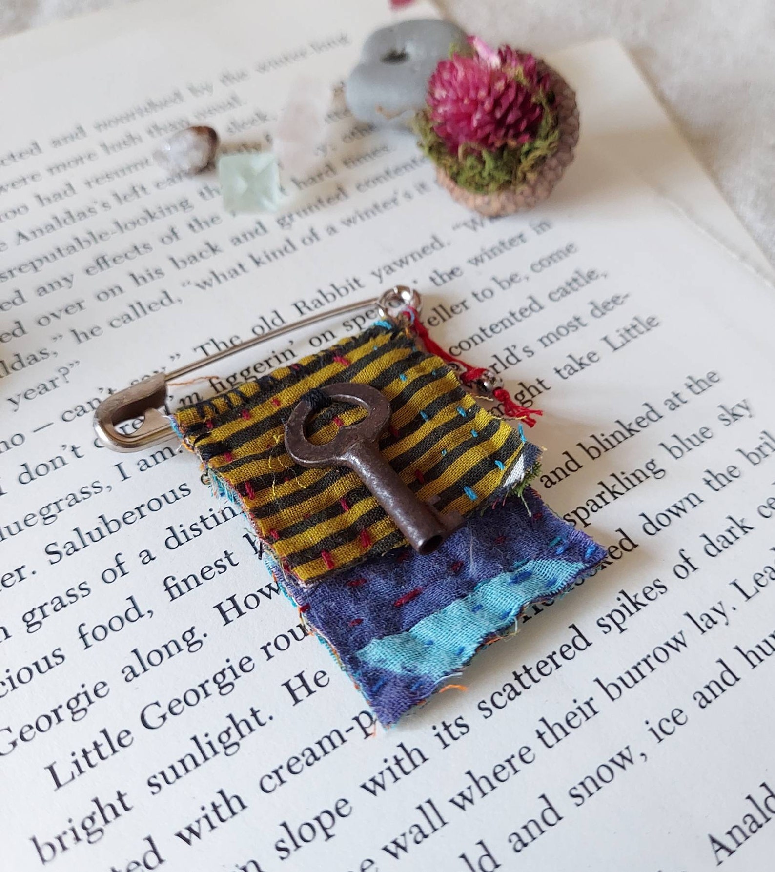 Textile Art Brooch Key Brooch Skeleton Key Brooch - Etsy