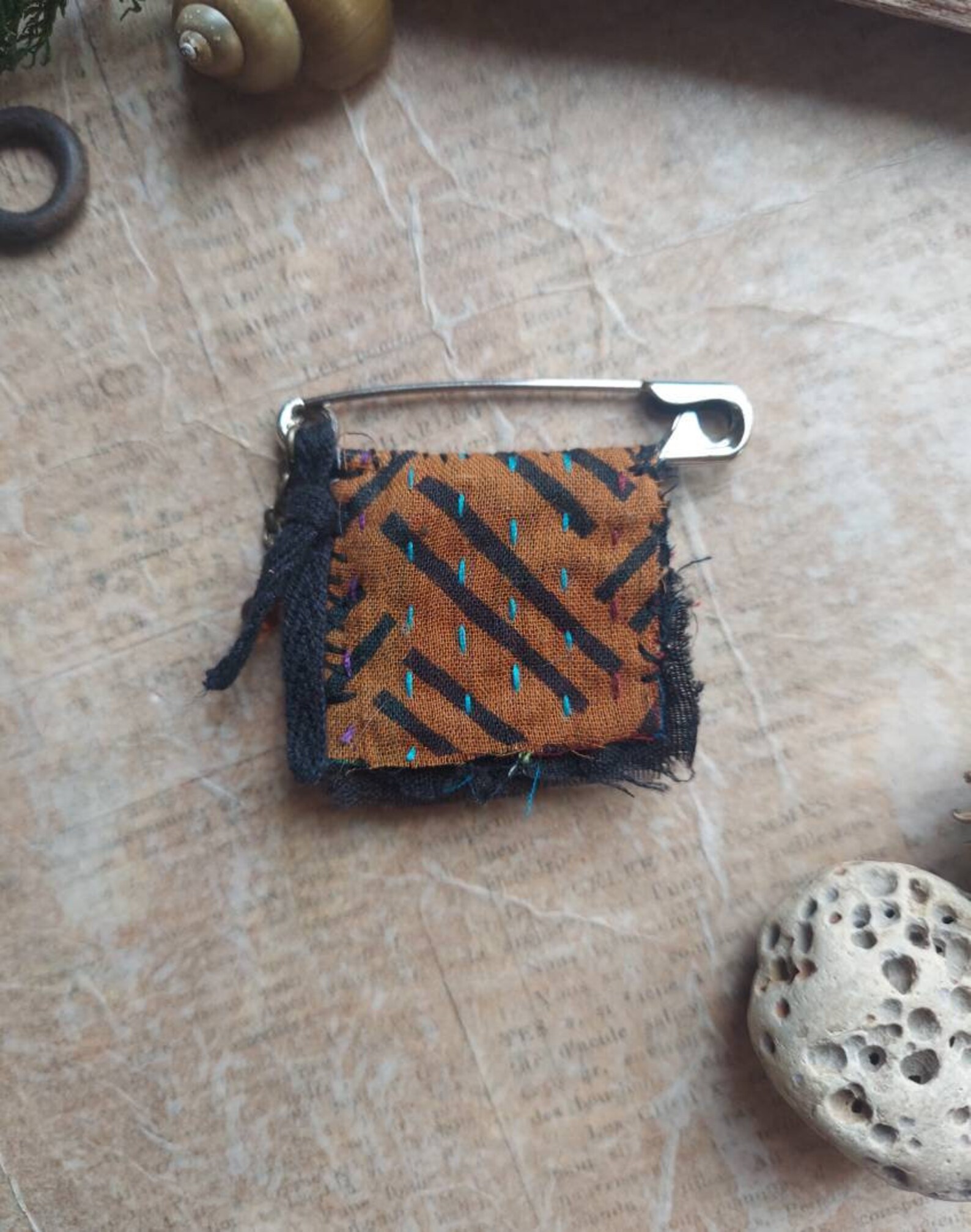 Orange and Black Textile Art Brooch Slow Stitch Brooch - Etsy
