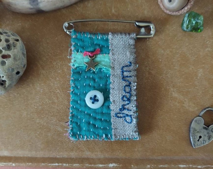 Textile Art Brooch, Slow Stitch Brooch, Vintage Button Brooch ...