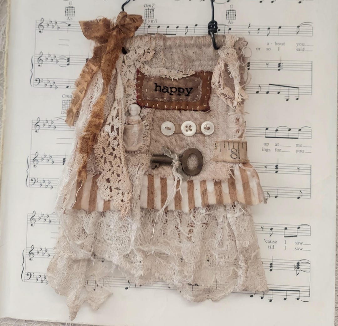 Happy Textile Art Wall Hanging Assemblage - Etsy