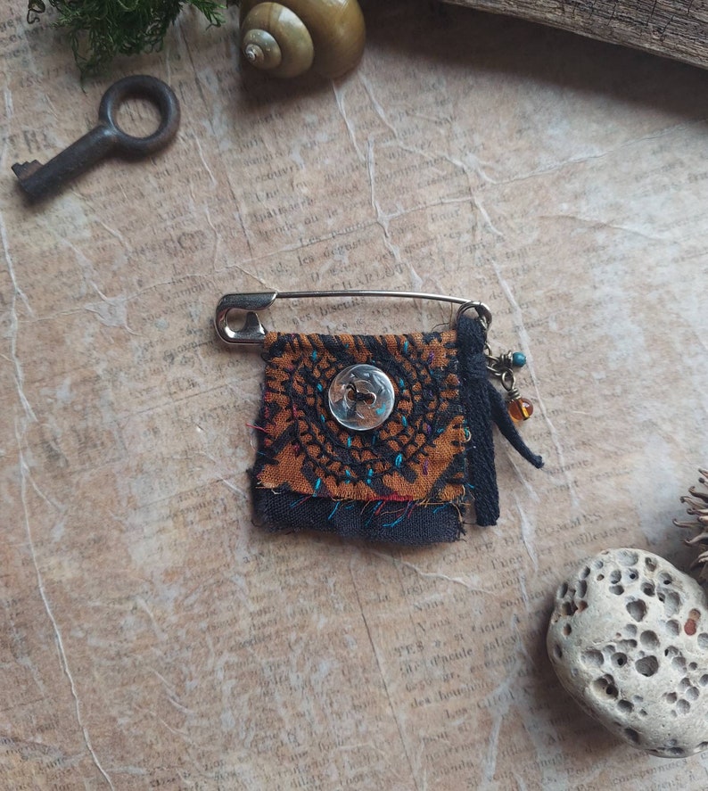 Orange and Black Textile Art Brooch Slow Stitch Brooch | Etsy