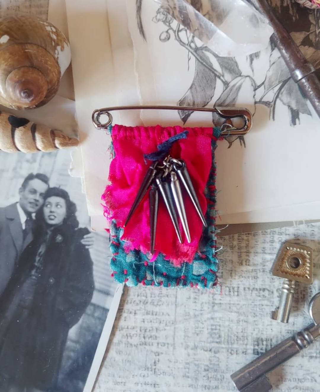 Textile Art Brooch, Slow Stitch Brooch, Vintage Button Brooch ...
