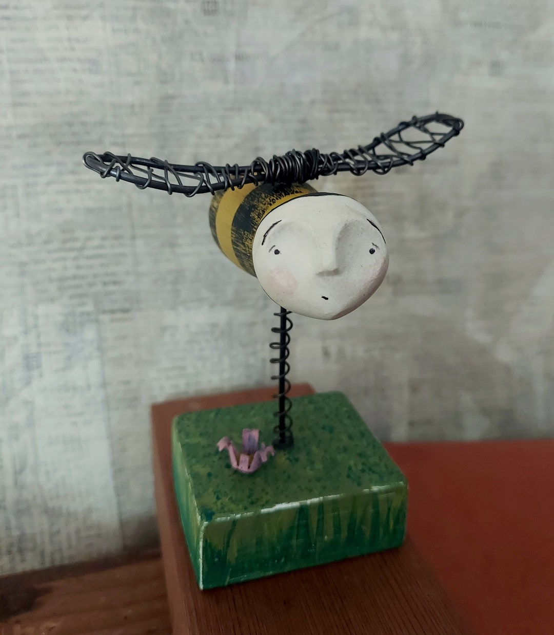 Assemblage Art Bumblebee Figure Mixed Media Bee Bee Figure - Etsy