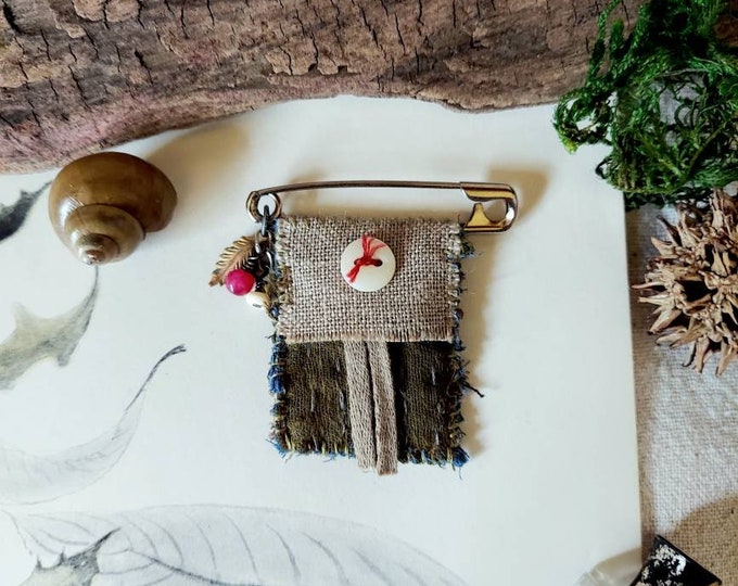 Textile Art Brooch, Slow Stitch Brooch, Vintage Button Brooch ...