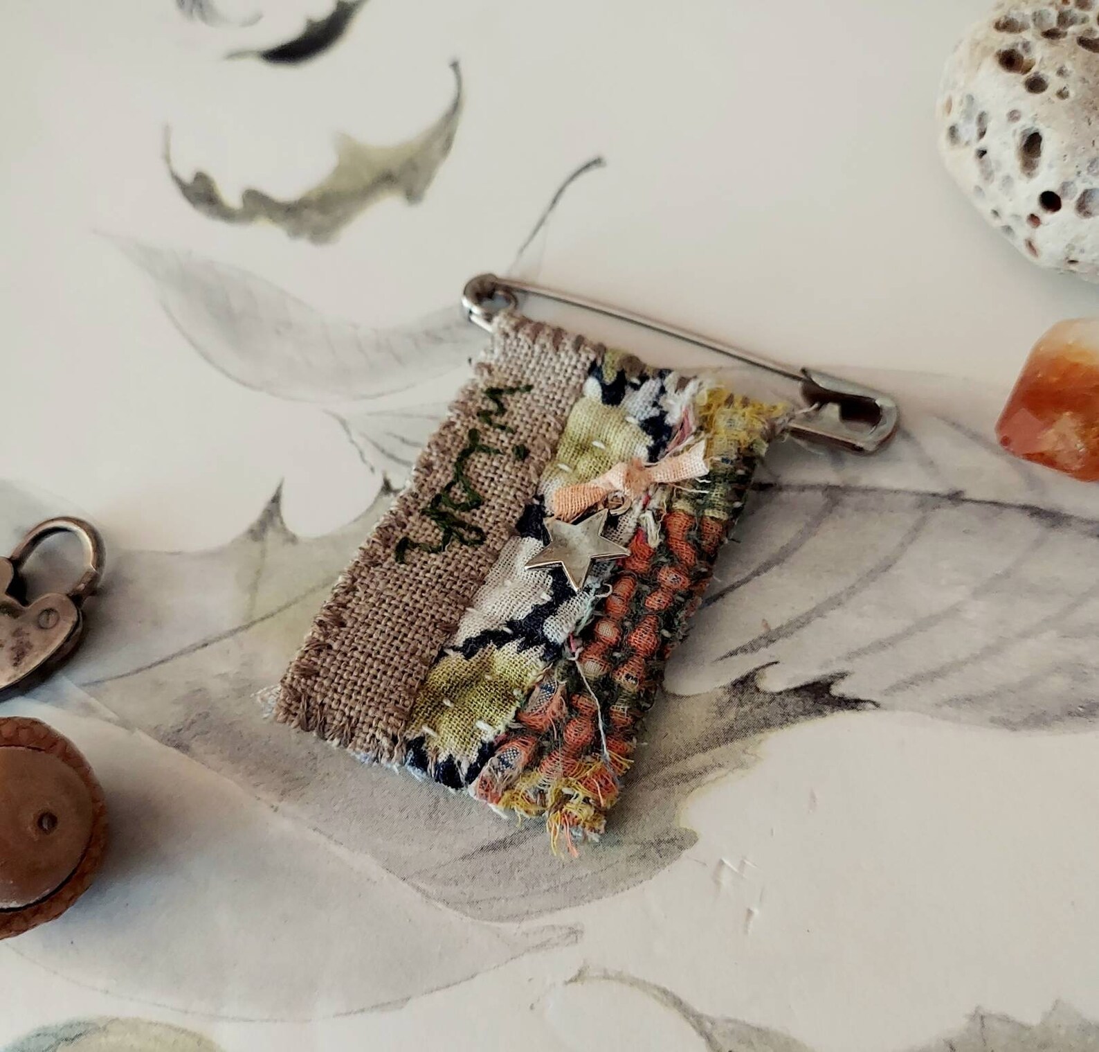 Textile Art Brooch Slow Stitch Brooch Vintage Button Brooch - Etsy